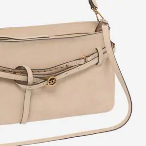 Pinko Suede Shoulder Bag With Love Birds Buckle - Beige