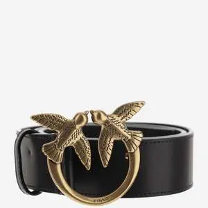 Pinko Leather Belt With Love Birds Buckle - Black