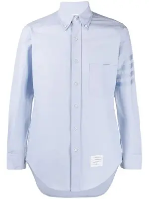 Thom Browne Classic Fit Shirt W/ Bar In Oxford Satin Weave - Light Blue