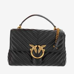 Pinko Nappa Leather Bag With Chain Strap - Black