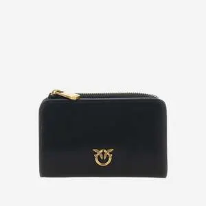 Pinko Mini Leather Wallet With Logo - Black