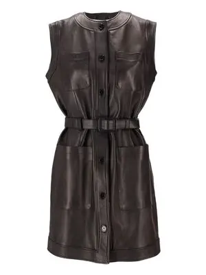 LA ROSE Leather Shirt Dress