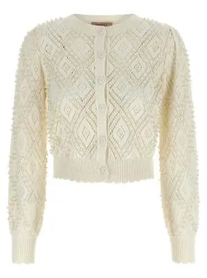 TWIN-SET Pearl Embellished Cotton Cardigan