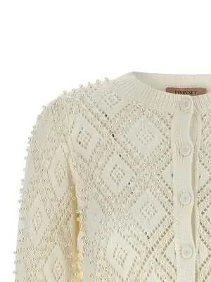 Twin-set Pearl Embellished Cotton Cardigan