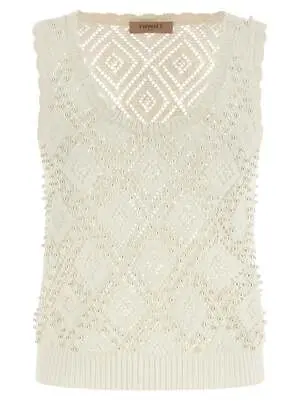 Twin-set Cotton Top With Bead Detail