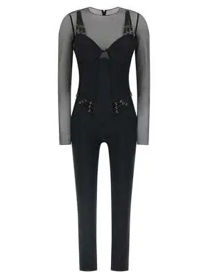 Elisabetta Franchi Jersey And Tulle Jumpsuit - Black