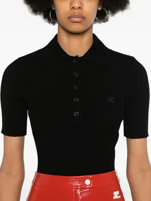 COURREGES Polo Signature Rib Knit Top - Black
