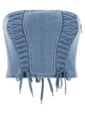 Elisabetta Franchi Denim Bustier Top - Light Blue