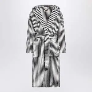 TEKLA White And Black Striped Bathrobe - Blue