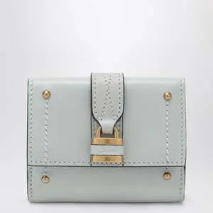 Chloé Paddington Mini Trifold Wallet In Aqua Blue Leather - Grey