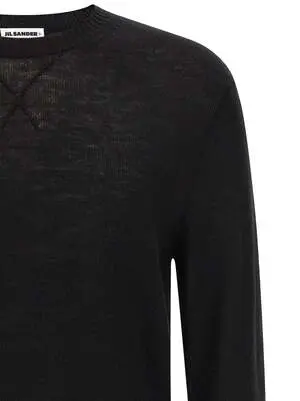 JIL SANDER Logo Embroidery Virgin Wool Sweater - Black