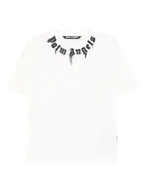 Palm Angels Neck Logo Reg Tee Off White Black - Off White - Black