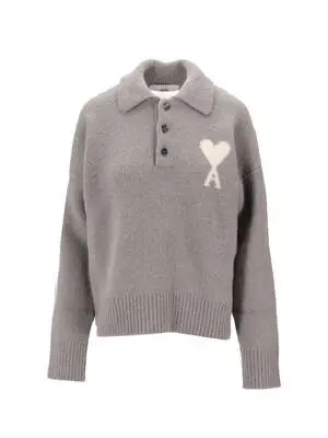 AMI Paris Polo De Coeur - Gris/ecru