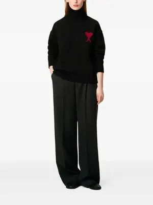 Ami Heart Motif Funnel Neck Knit Pullover