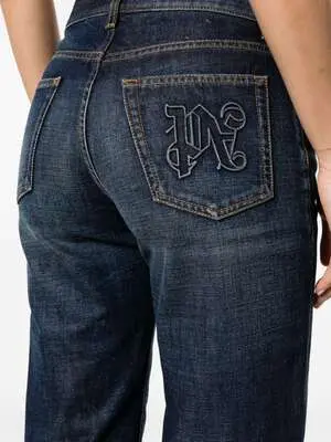 Palm Angels Logo Embroidered Straight Leg Jeans