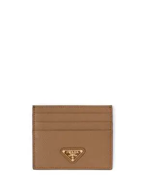 Prada Logo Plaque Saffiano Leather Cardholder - Caramel 0
