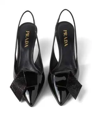 Prada 55mm Crystal-embellished Slingback Pumps - Nero