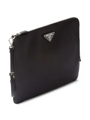 Prada Triangle Logo Leather Clutch