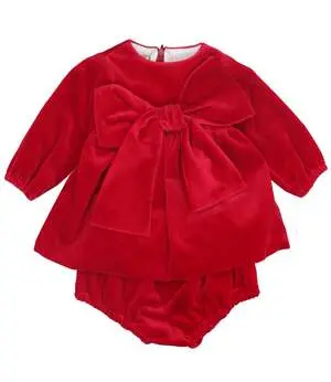 LA STUPENDERIA Velvet A-line Dress With Bow