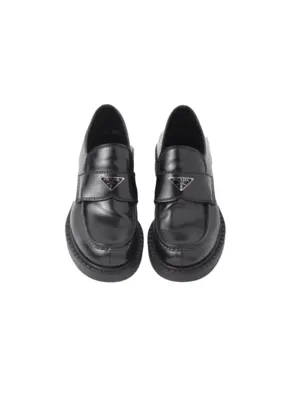 Prada Chocolate Brushed Leather Loafers - Nero