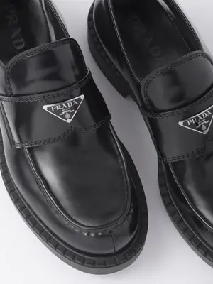 Prada Chocolate Brushed Leather Loafers - Nero