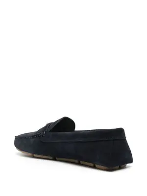 Prada Enamel Triangle Logo Suede Loafers - Bleu