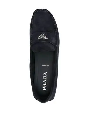 Prada Enamel Triangle Logo Suede Loafers - Bleu