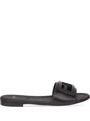 Fendi Baguette Leather Slides - Black