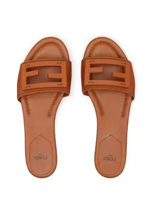 Fendi Baguette Leather Slides - Leather Brown