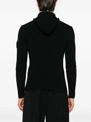 Prada Ribbed Virgin Wool Knit Hoodie