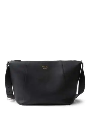 Prada Leather Shoulder Bag With Logo Stamp