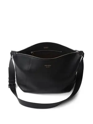 Prada Leather Shoulder Bag With Logo Stamp