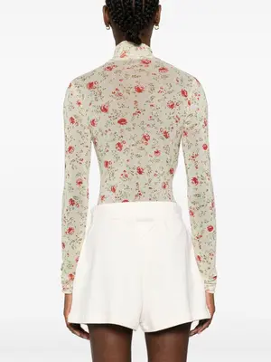 Prada Floral Print Mesh Bodysuit