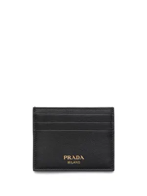 Prada Logo Stamp Leather Card Holder - Nero