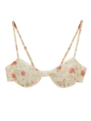 Prada Floral Print Lace Trim Bra - Rosso