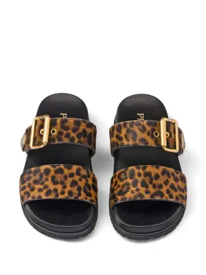 Prada Triangle Logo Animal Print Slides