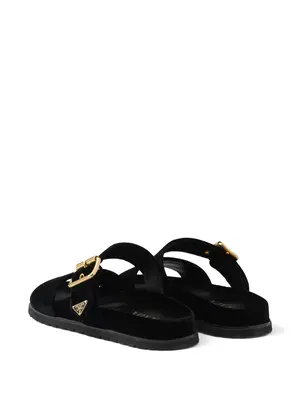 Prada Triangle Logo Velvet Slides