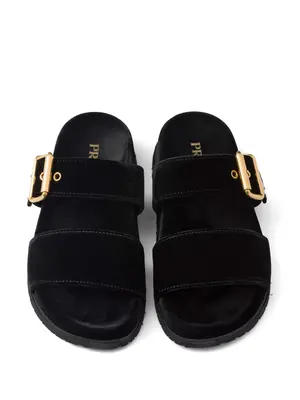 Prada Triangle Logo Velvet Slides