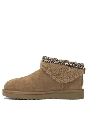 UGG Classic Ultra Mini Maxi Curly Ankle Boots - Brown