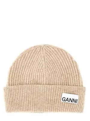 GANNI Ribbed Beanie - Beige