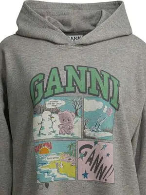 GANNI Cotton Hoodie With Bear Graphic