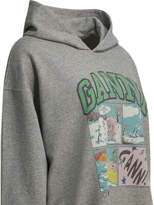 GANNI Cotton Hoodie With Bear Graphic