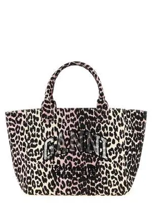 GANNI Leopard Medium Tote Shopping Bag - Pink