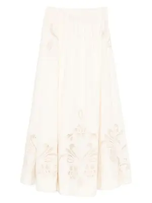 FORTE_FORTE Embroidered Cotton Flared Skirt - Ivory