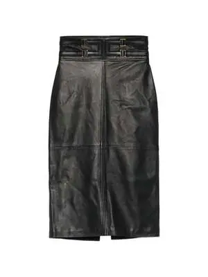 Elisabetta Franchi Leather Midi Skirt - Black