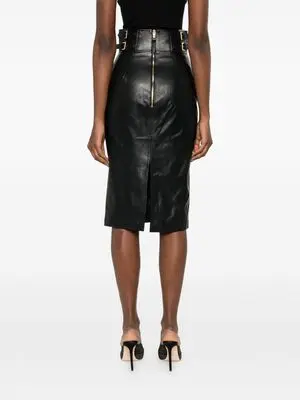 Elisabetta Franchi Leather Midi Skirt - Black