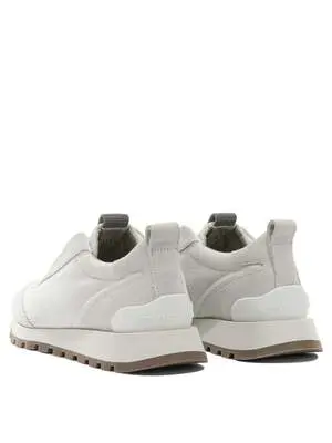 Brunello Cucinelli Canvas And Suede Low-top Sneakers With Embellished Detail - Silver