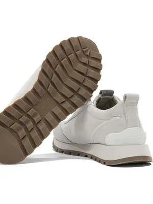 Brunello Cucinelli Canvas And Suede Low-top Sneakers With Embellished Detail - Silver