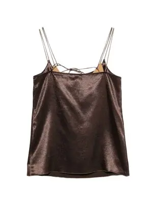 ALYSI Satin Spaghetti Strap Top - Brown