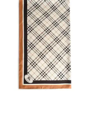 Burberry Check Silk Scarf With 'knight Stamppebble - White